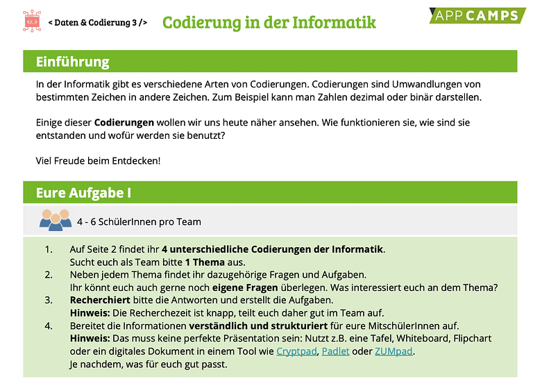 Unterrichtsmaterial Grundlagen Informatik 1 & 2 - appcamps.de